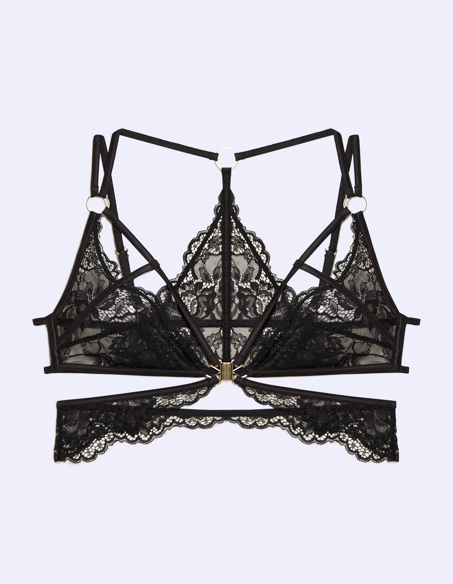 bralette with ricamo e inserti metallisi in lace e satin Privè - Black ...