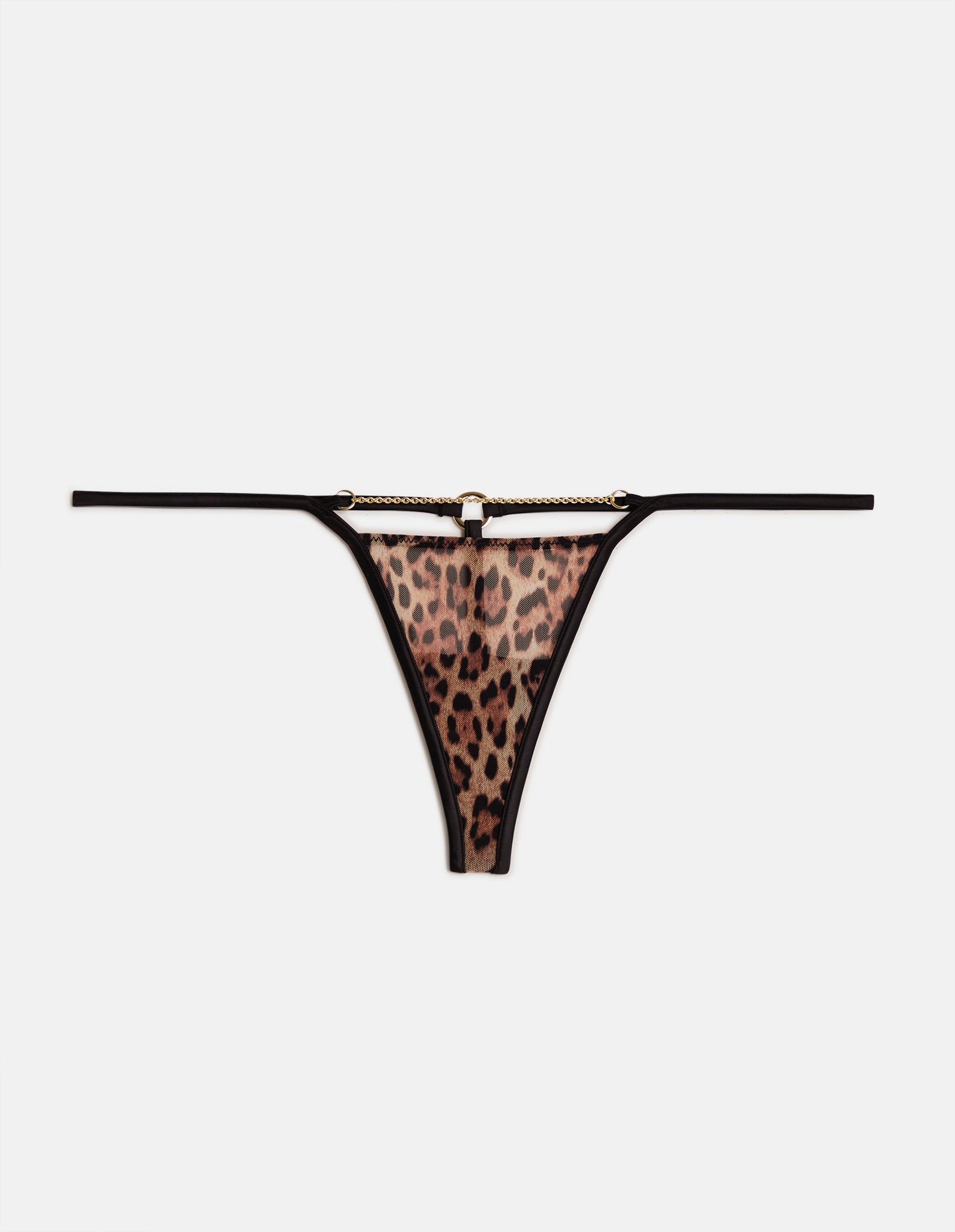 Low-hip thong with gold chain with animal print in tulle and microfiber ...